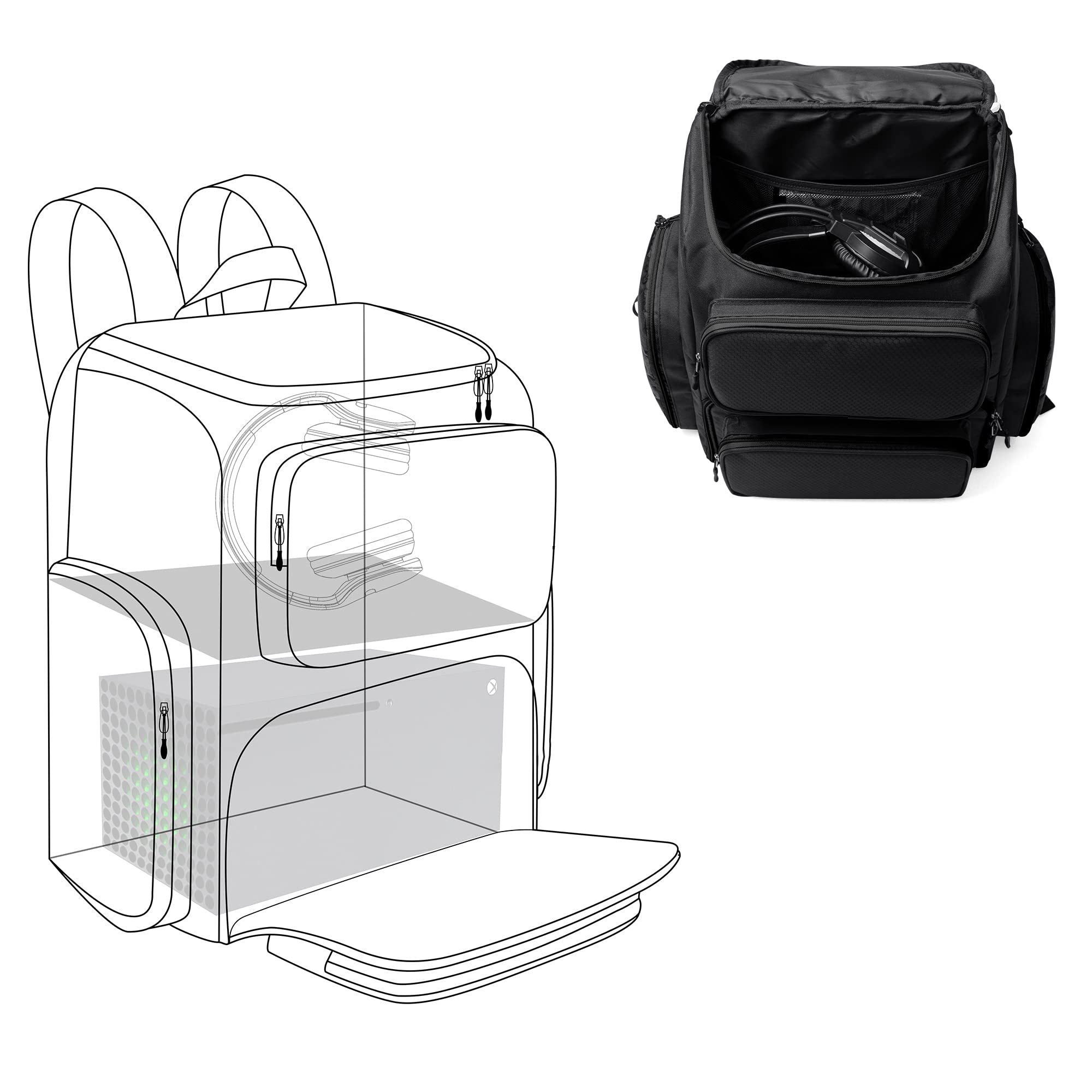 Trunab Travel Carrying Backpack Compatible with Xbox Series X, Storage Case Bag with 2 Inner Spaces for Xbox Game Console and Other Gaming Accessories