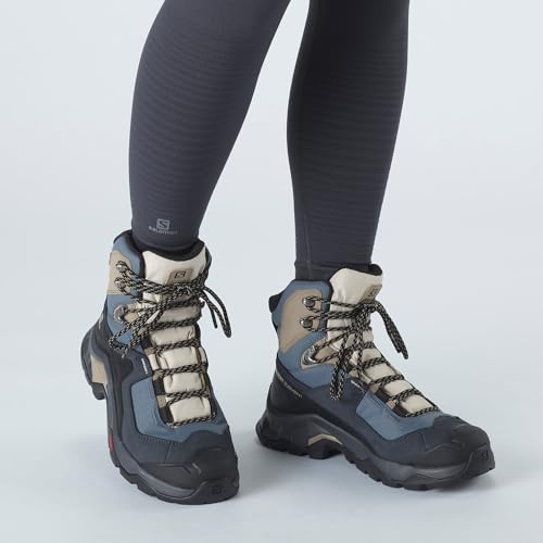 Salomon Women's QUEST ELEMENT GORE-TEX Leather Hiking Boots for Women, Ebony / Rainy Day / Stormy Weather, 8