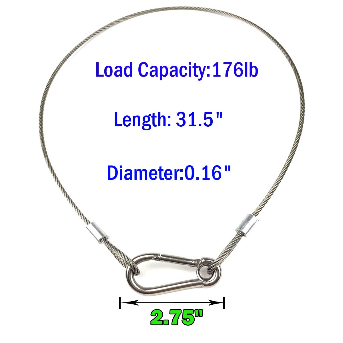SMTUNG 31.5'' Fall Prevention Safety Cables Stainless Steel Security Rope for Party Lights DJ Light Stage Lighting 110lb Load Capacity (3pcs 0.12in 3mm)