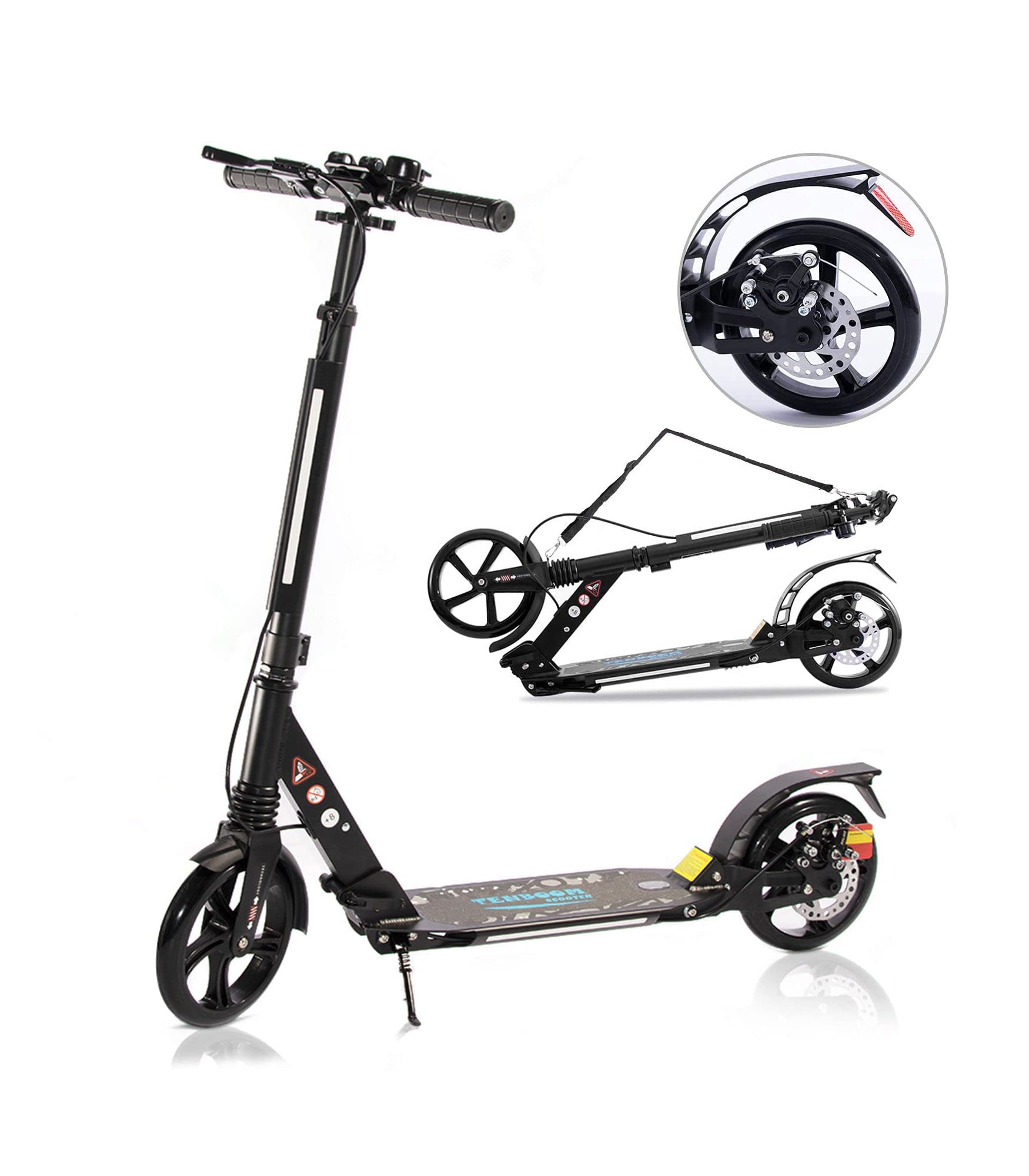 TENBOOM Adult Scooter for Teens and Adults, Lightweight, Disc Brakes, 8" Wheels, Adjustable Height, Foldable Design, Suitable for Riders 3.9-6 Feet, Easy to Carry and Operate