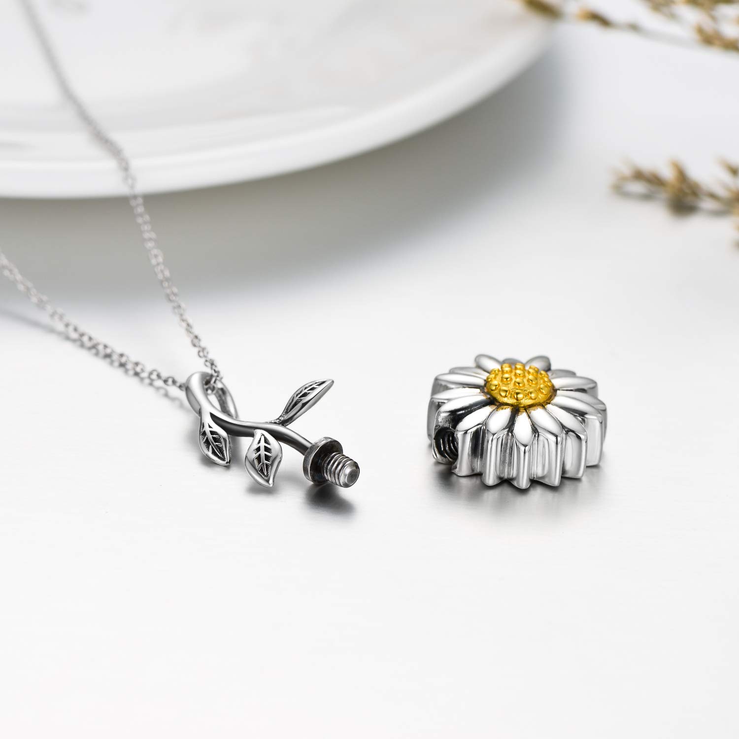 Sunflower Cremation Jewelry 925 Sterling Silver Urn Necklace Keepsake Ashes Hair Memorial Pendant Locket