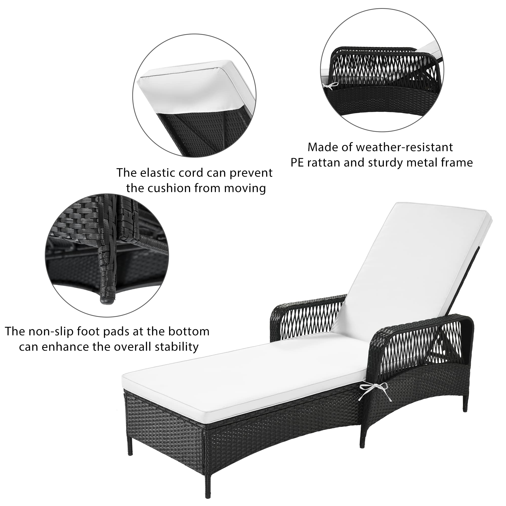Outdoor Patio Pool PE Rattan Wicker Chair Wicker Sun Lounger, Mesh Design and Graceful Curve,Adjustable Backrest,Suitable for Patio, Poolside, Beach and Other Sunbathing Places (Beige)