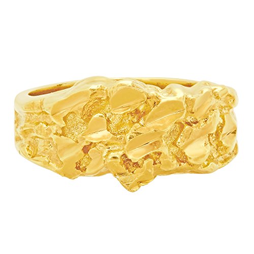 The Bling Factory 10mm Textured 14k Yellow Gold Plated Nugget Ring, Size 6 + Gift Box
