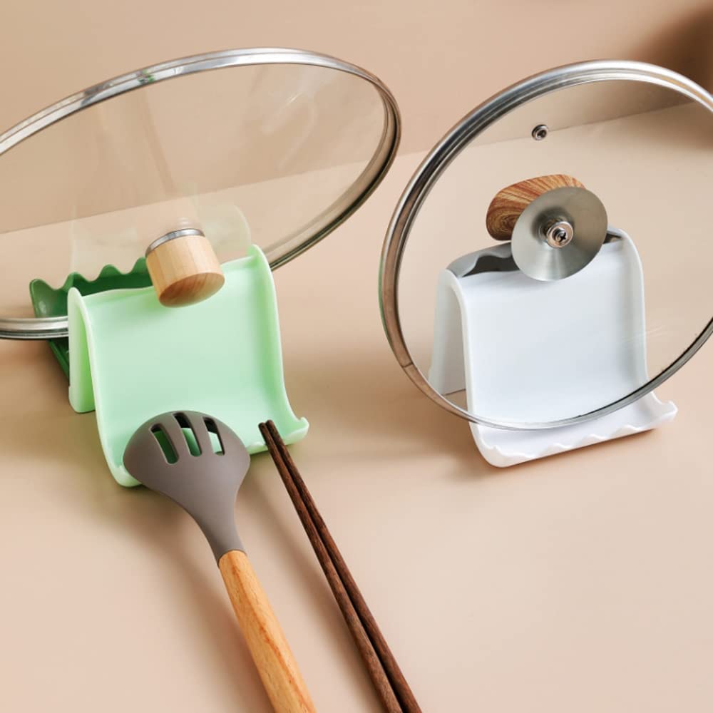 Ulfanit Pot Lid Holder with Drip Pad - 2pcs Multi-purpose Lid and Spoon Rest Rack, Kitchen Countertop Pot Lid Stand Gadget, Utensils Lid Holder, Grey & Green
