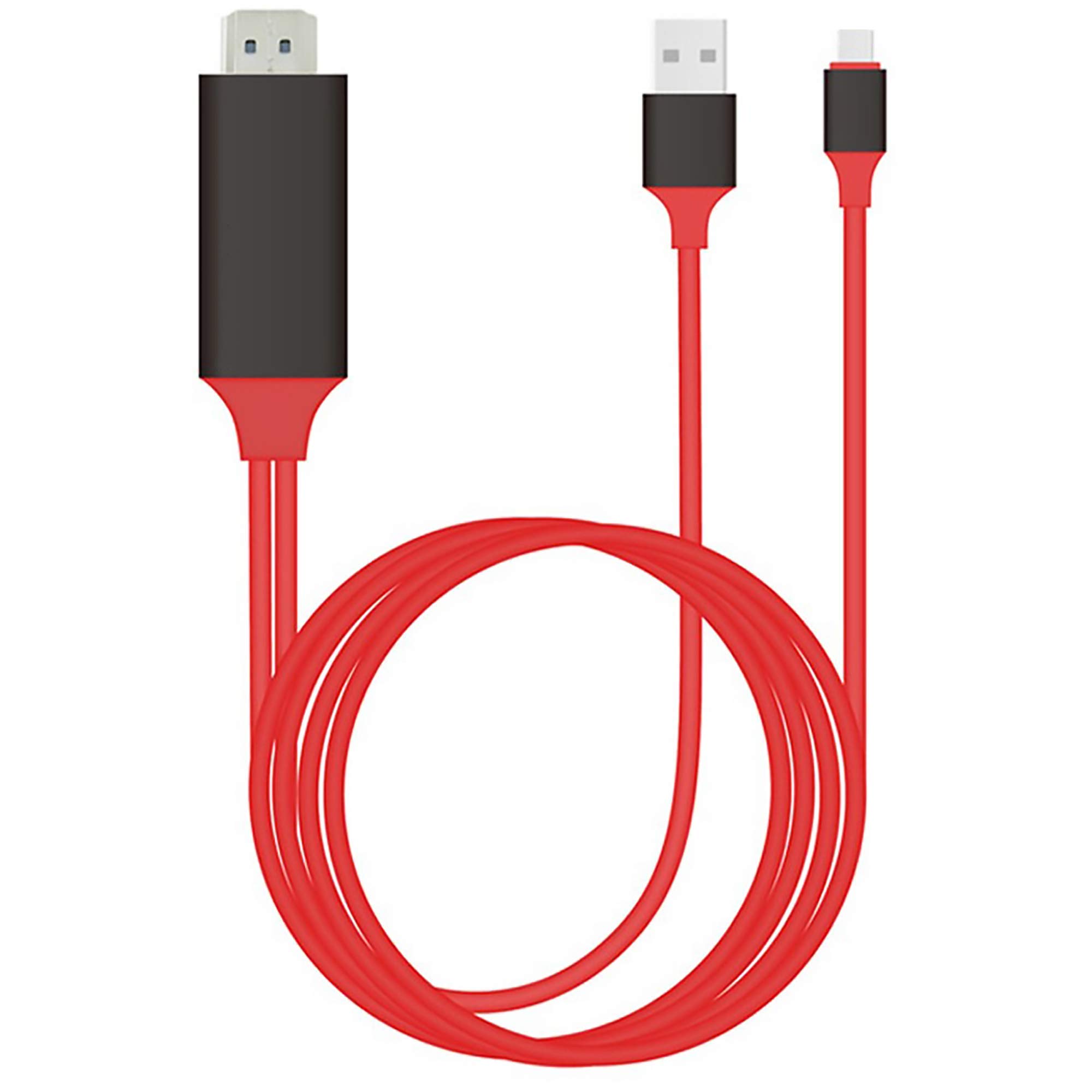 Tek Styz Powered USB-C 4k HDMI Cable Compatible with Motorola One Action Plus USB Charging at Max 2160p@60Hz, 6Ft/2M Cable [Red, Thunderbolt 3]