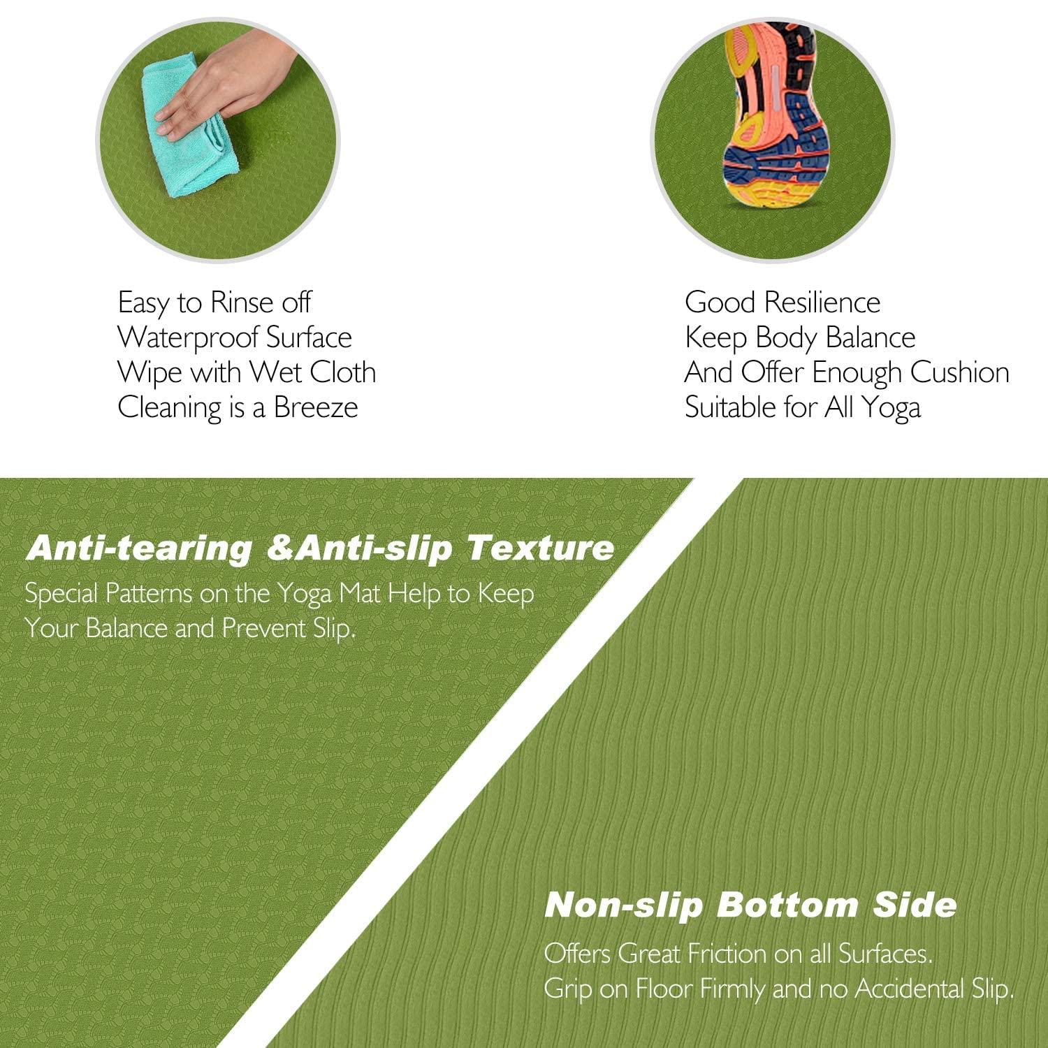 Yoga Mat, Thick Yoga Mat Double-Sided Non Slip Eco Friendly Fitness Exercise Mat with Strap