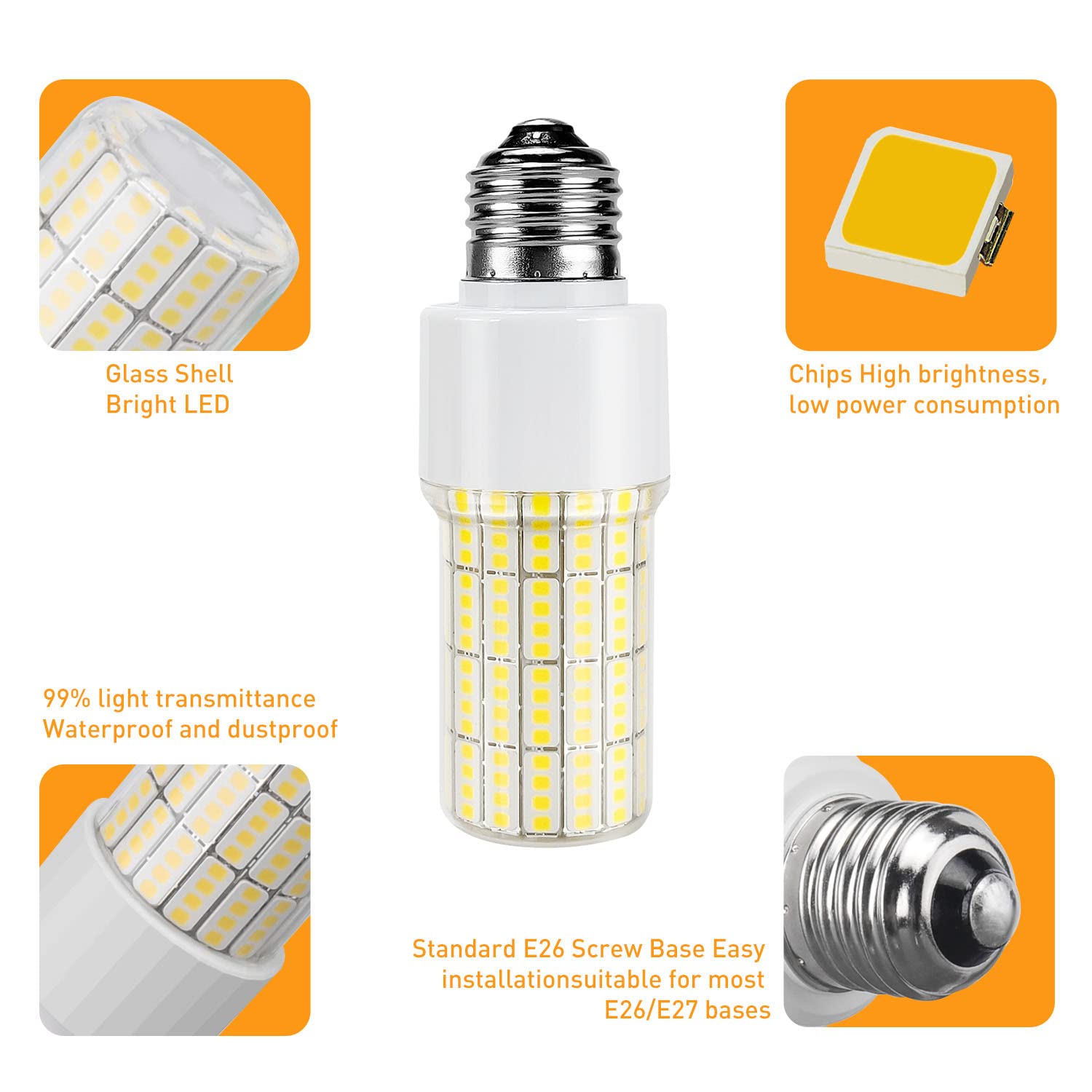 ZP 2-Pack 40W LED Corn Light Bulb- 300W Equivalent 5000 Lumen 5000K Daylight- E26 Base LED Corn Light for Home Garage Warehouse Workshop Office Backyard (40)
