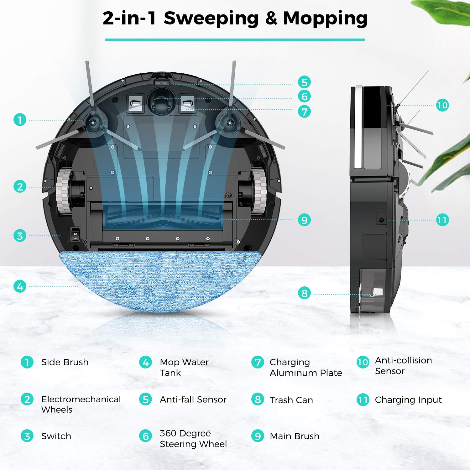ROBOMANN Robomann380 Smart Navigating Robotic Vacuum Cleaner with 2000Pa Strong Suction, Alexa & APP Connectivity for Pet Hair, Carpet & All Types of Floor