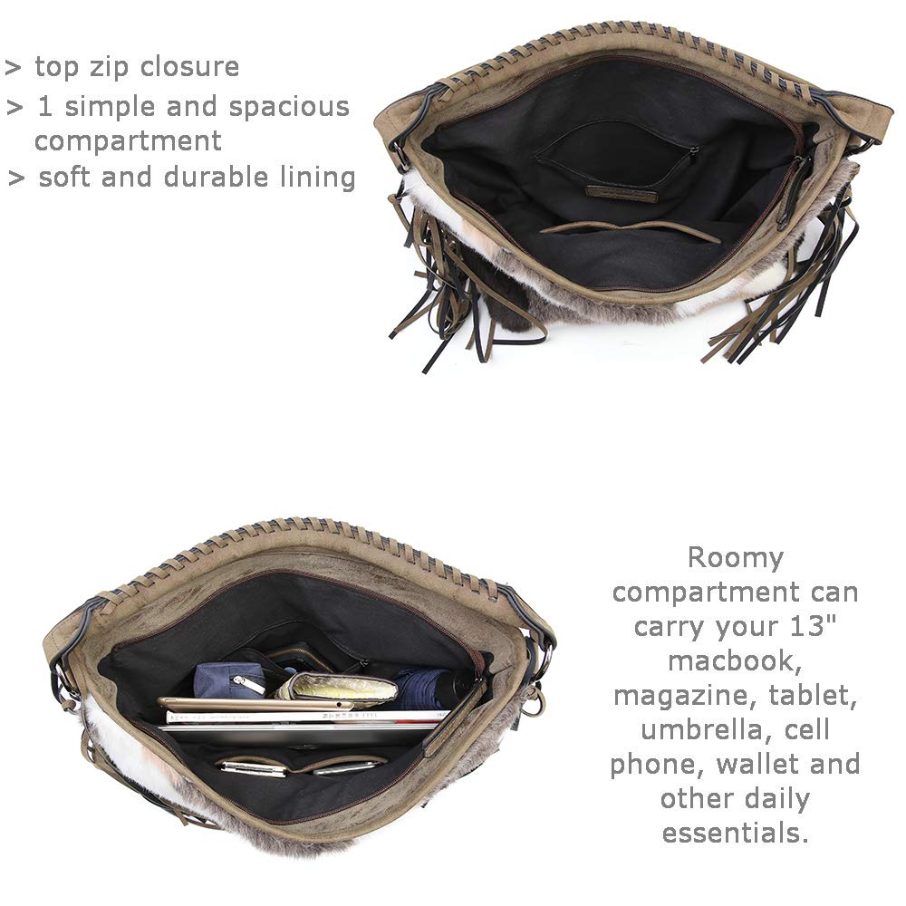 SHOMICO Fur Hobo Bag Fringe Purse for Women Boho shoulder Big (Fur Camouflage)