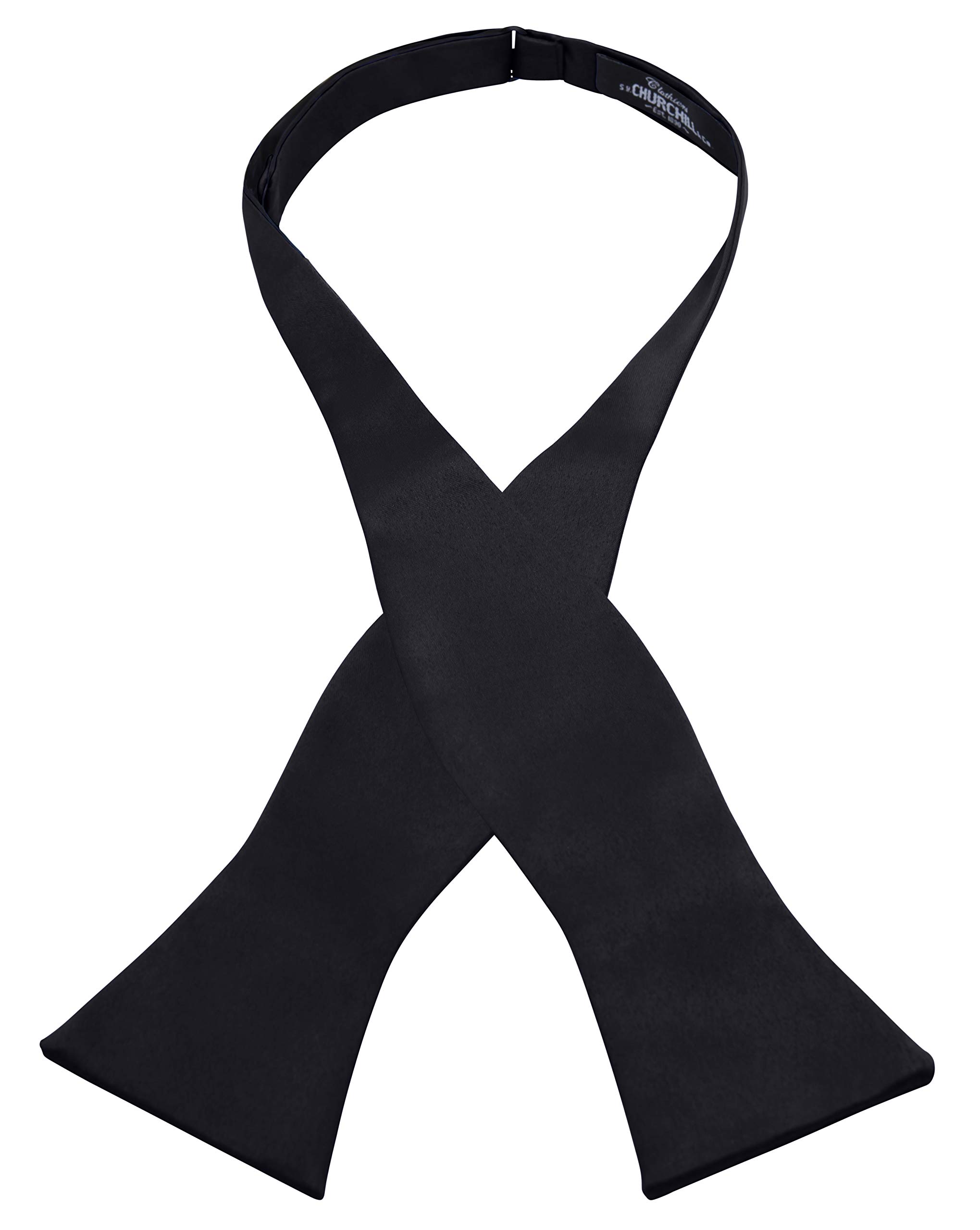 S.H. Churchill & Co. Men's Self-Tie Satin Bow Tie - Faux Silk for Wedding Tuxedo (Black)