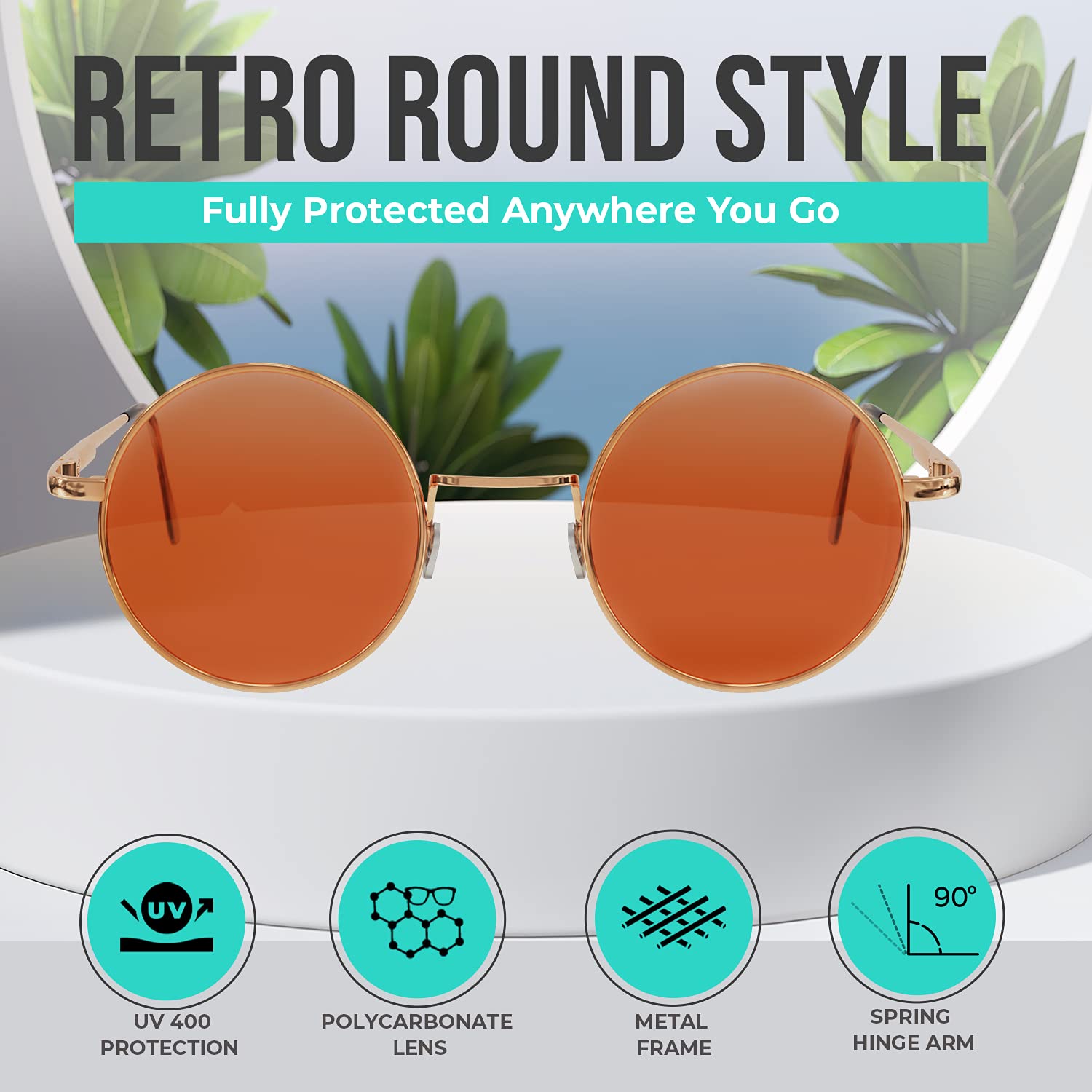 SunnyPro Hippie Glasses 70s Orange Sunglasses Women Disco 70’s Accessories Round Shades