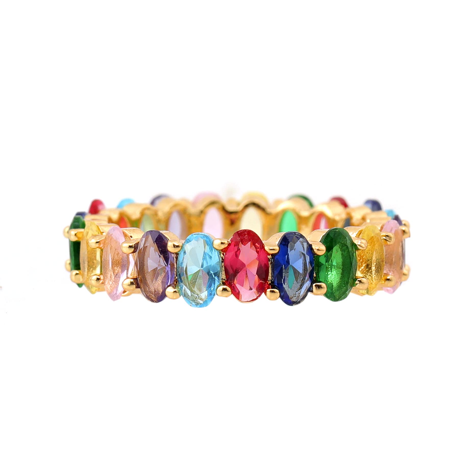 UUJOY 18K Gold Plated Cubic Zirconia Oval Cut Eternity Ring Engagement Ring for Women