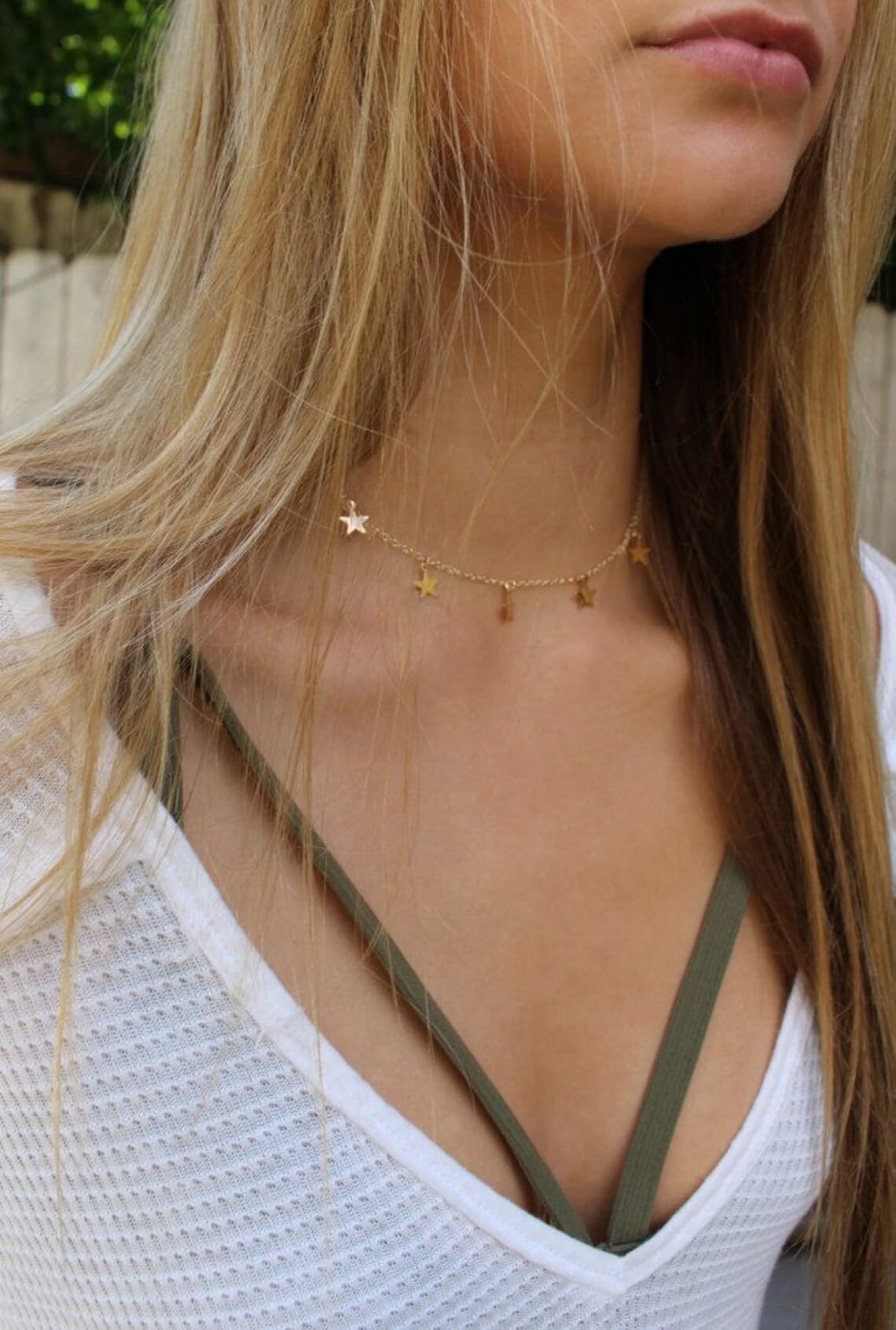 S.J JEWELRY Women Simple Delicate Full Moon 14K Gold Plated/Rose Gold/Silver Plated Layered Pendant Handmade Star Chokers Necklaces CK-Star