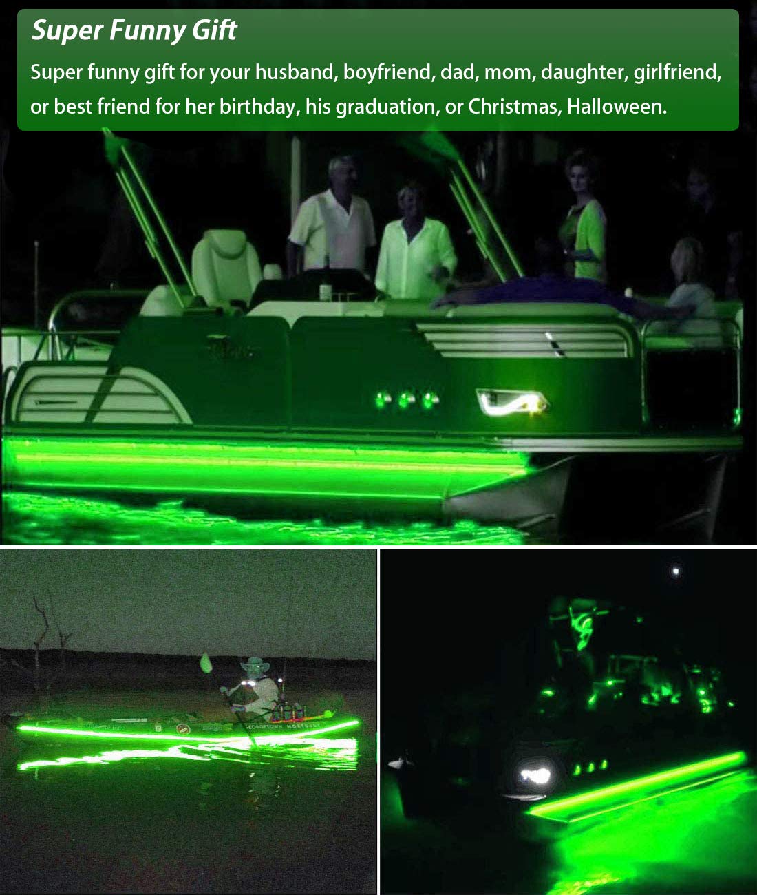 Seaponer Pontoon Boat Light, Marine Led Light Strip for Duck Jon Bass Sailboat Kayak Flex Lighting for Boat Deck Accent Courtesy Interior Lights Fishing, Green,12v, 5m(16.4ft)