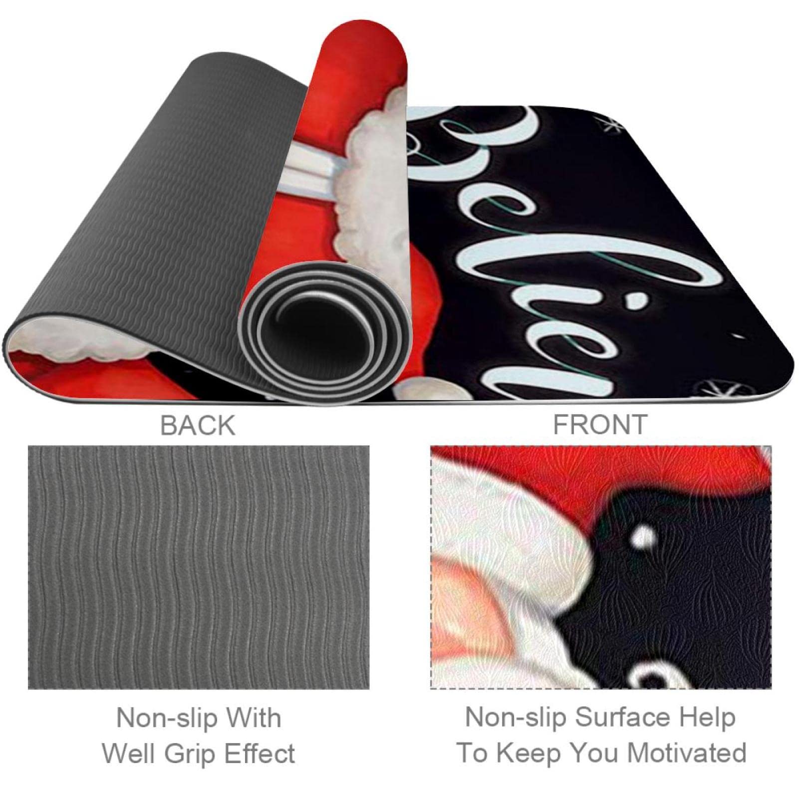 Yoga Mat, Yoga Mats for Home Workout, Workout Mat, Exercise Mats, Pilates Mat, Red Santa Claus pattern