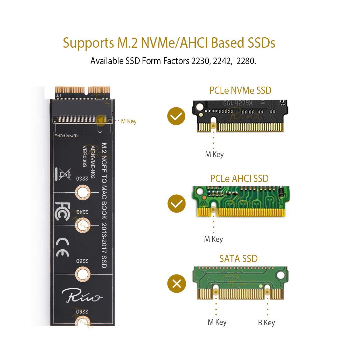 Rivo NGFF M.2 nVME SSD Adapter Card for Upgrade 2013-2015 Year Macs(Not Fit Early 2013 MacBook Pro)