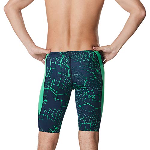 Speedo Men's Standard Swimsuit Jammer Endurance+ Printed Team Colors, Galactic Blue/Green, 32