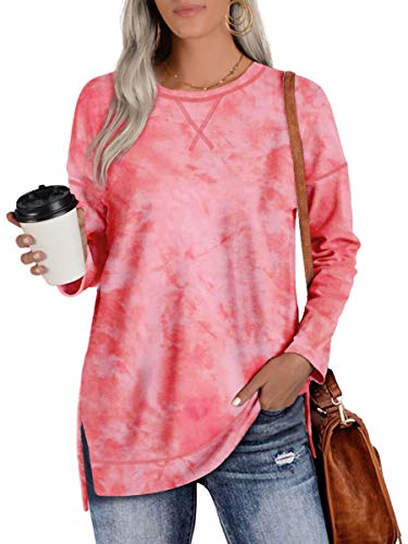 Womens Petite Fashion Sweatshirts Side Split Candy Color Tshirt Fall Clothes Pink S