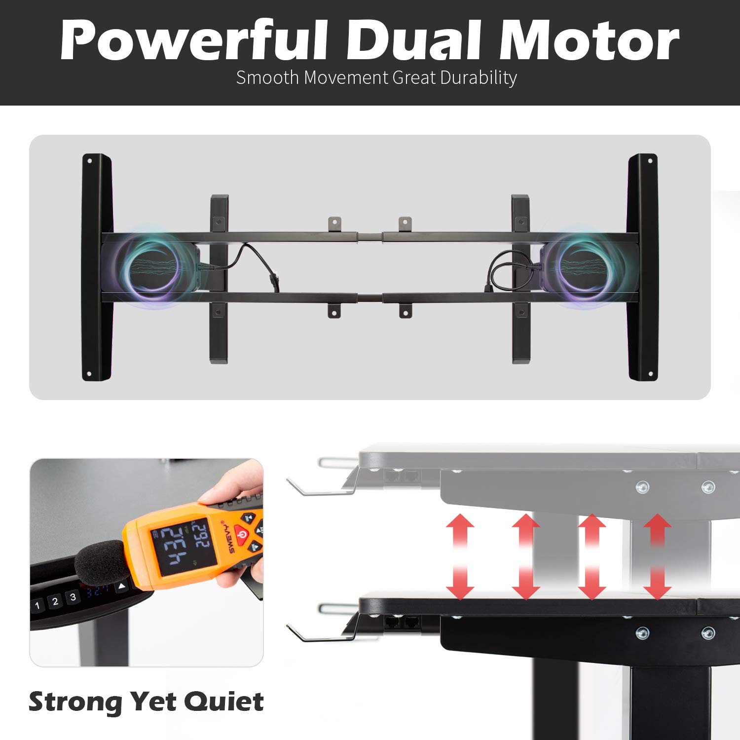 OUTFINE Heavy Duty Dual Motor Height Adjustable Standing Desk Electric Dual Motor Home Office Stand Up Computer Workstation(Black, 55") desktop load up to 220lbs