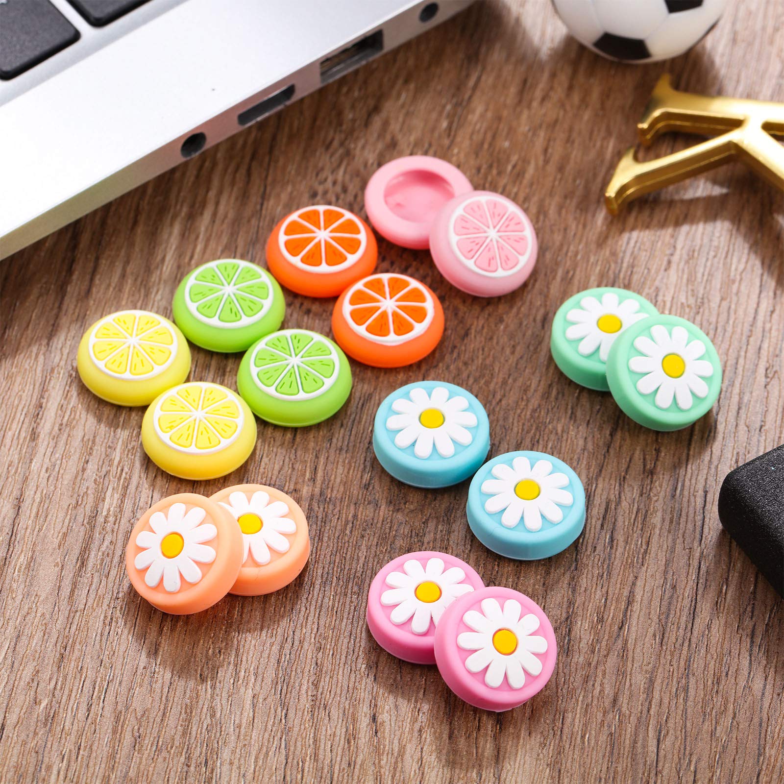 Skylety 38 Pieces Replacement Thumb Grips Silicone Joystick Button Covers Analog Stick Covers Cute Paw Lemon Flower Design Compatible with Nintendo Switch, Switch Lite Joy-Con Controller