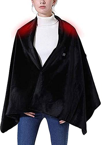 USB Electric Heated Blanket Wrap Shawl, Heated Cape Heated Throw Electric Lap Flannel Blanket with 3 Heating Settings for Car Office Chair-Machine Washable 25.6X 66.1Inch