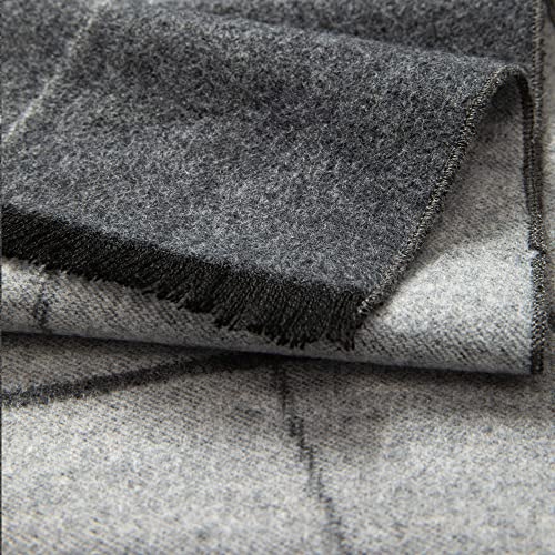 Tonten Men's Winter Classic 100% Australian Wool Scarf Warm Checked Lightweight Knitted Striped Scarves with Gift Box (Gray)