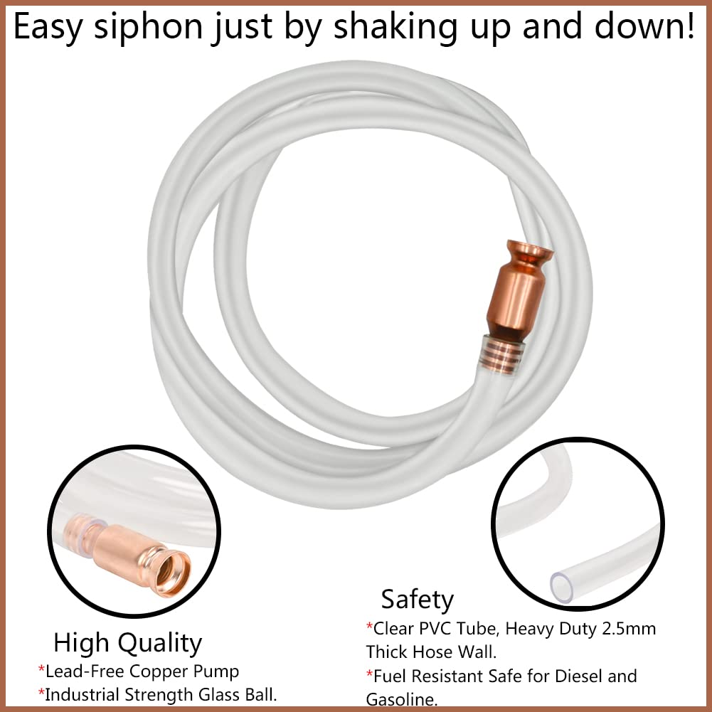 Tezam Gas Siphon Hose Pump Shaker Siphon for Gasoline Fuel Water Transfer Safe Multi-Purpose Self Priming Pump 6 Foot High Grade Hose 1/2" Valve