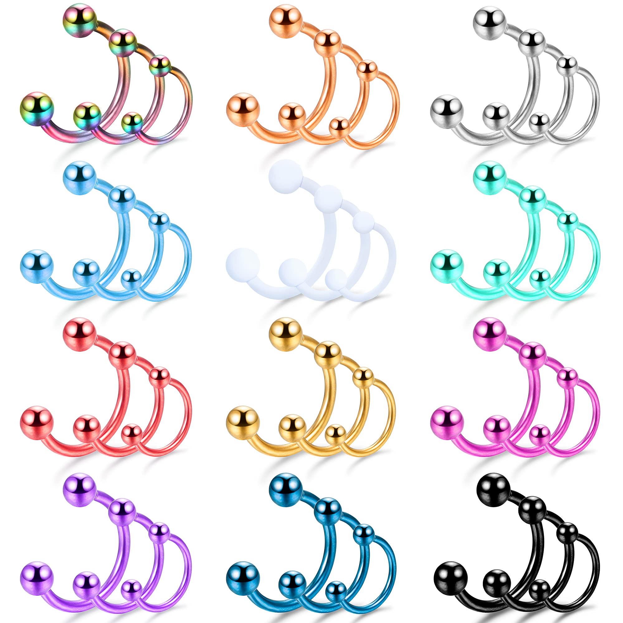 TEN MIRO 36PCS 16G Horseshoe Nose Septum Rings Stainless Steel Circular Barbells Cartilage Tragus Helix Hoop Eyebrow Lip Horseshoe Piercings Body Jewelry for Women Men 6mm-12mm(6-10mm)