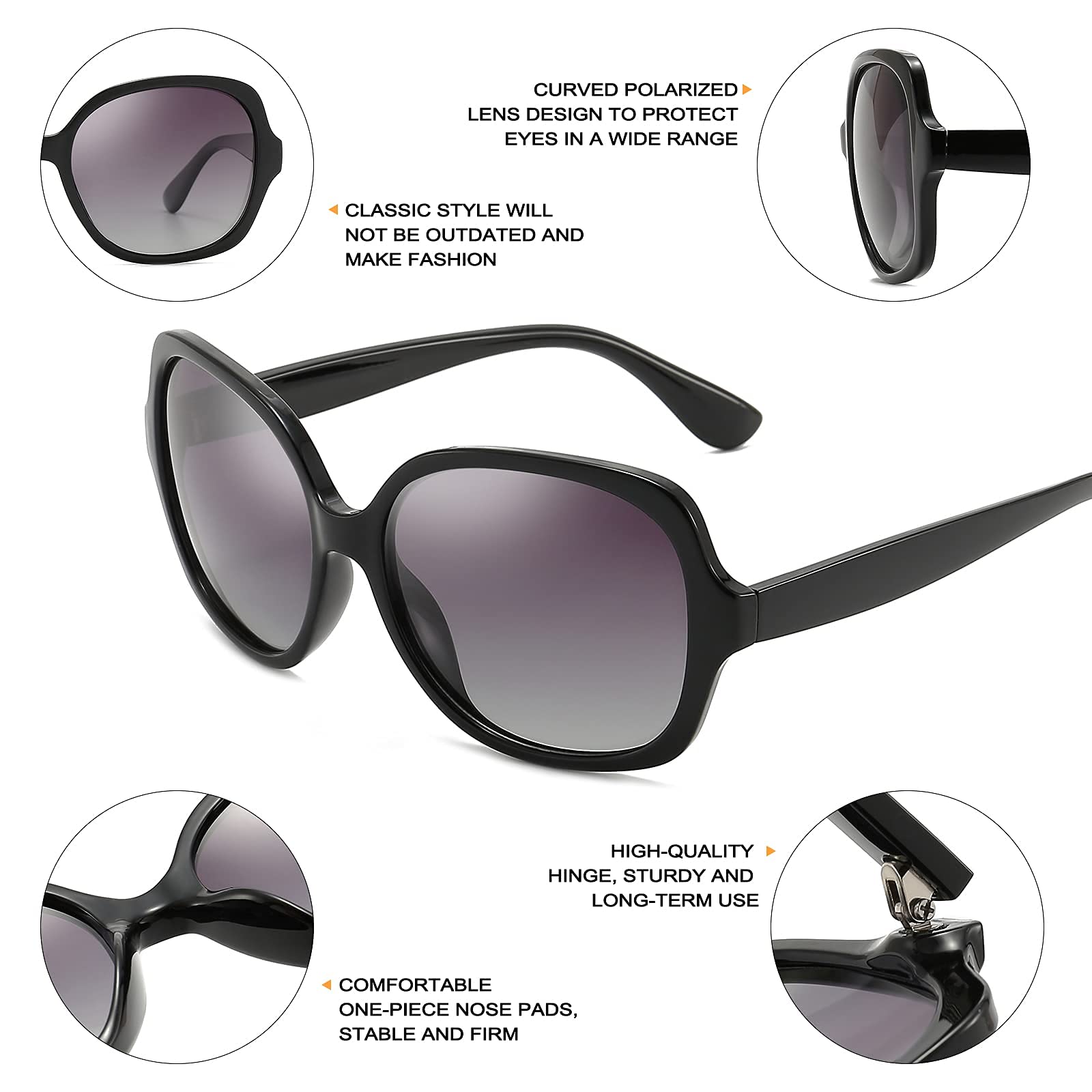 Votange Oversized Polarized Sunglasses Womens Retro Trendy Big Oval Sun Glasses UV Protection Shades For Women