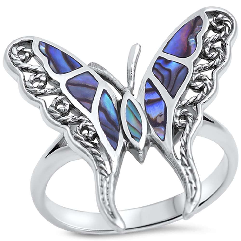 Oxford Diamond Co Simulated Abalone Butterfly .925 Sterling Silver Ring Size 11