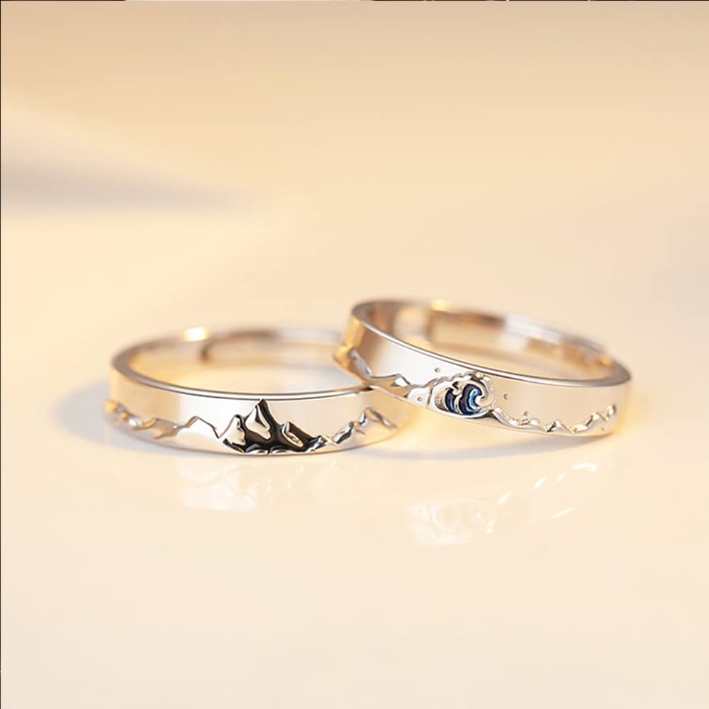 ROMANTIC WORK Our Mountain Matching Couple Ring Set 925 Sterling Silver Promise Ring Set His and Hers Matching Ring Couple Ring Promise Rings for Couples Girlfriend Boyfriend