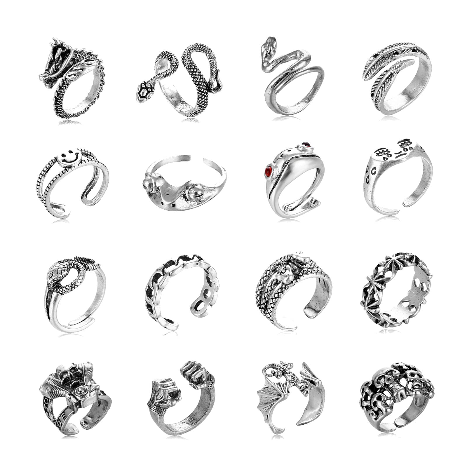 TOFAEVN Goth Rings Vintage Rings Snake Ring Frog Rings Skull Ring Trendy Rings for Women Men Rings Set (Diverse)