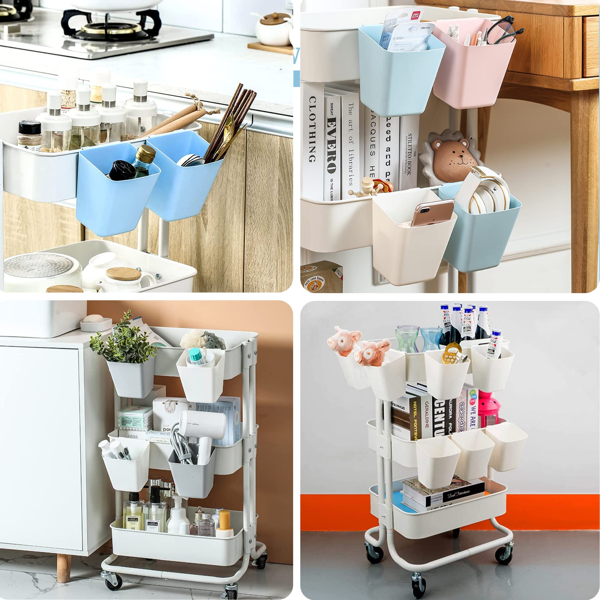 SMGSP 5 Pack Cart Hanging Cup Holder, Rolling Cart Accessories Utility cart Accessories Hanging Bins, Pencil Holder Hanging Trolley Basket, Planter Hanging Buckets for Home Kitchen (Green)