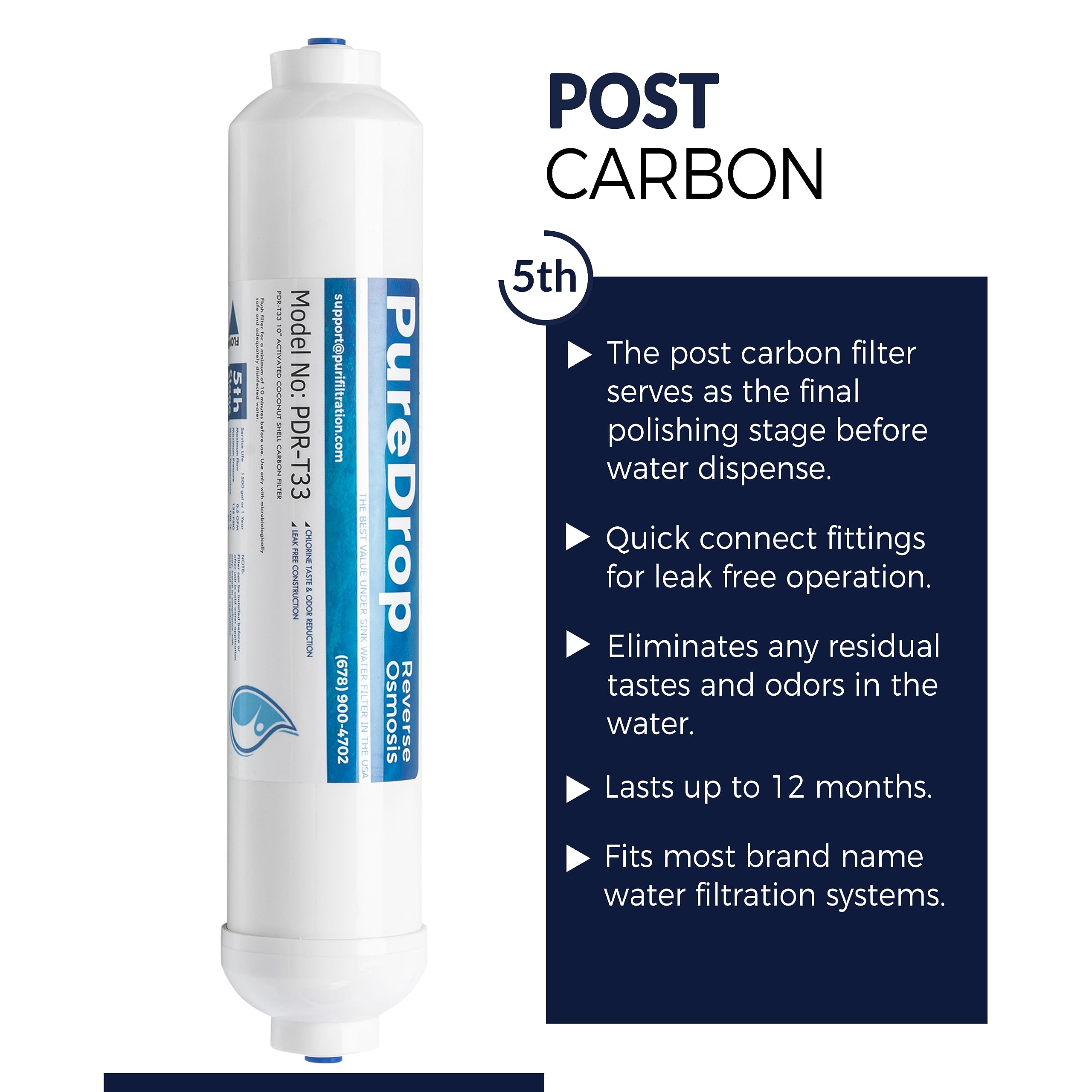 PureDrop PDR-T33 Inline Post Carbon Filter Replacement Cartridge for Reverse Osmosis Water Filter System