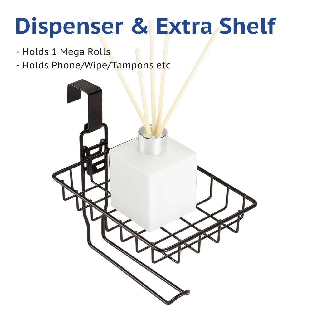 Toilet Paper Holder Over The Tank Tissue Roll Holder Hanging Over Bathroom Cabinet Door Shelf Storage Mega Rolls/Phone/Wipe- Bronze