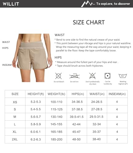 Willit Womens 4" Running Hiking Shorts Athletic Active Shorts with Liner Quick Dry Sports Shorts Zipper Pocket Khaki L