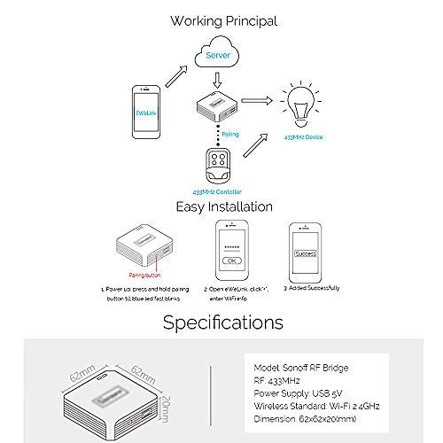 RF Bridge 433MHZ WiFi Smart Switch Wireless Intelligent WiFi Remote RF Controller Automation Module Switch for Smart Home Security Alexa Google Home (1-Pack)