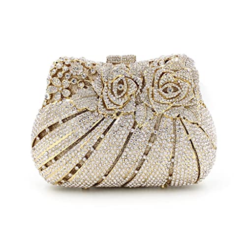 ZHUHW Metallic Hollow Out Crystal Floral Evening Clutch Bag Bridal Wedding Rhinestones Purse Handbag
