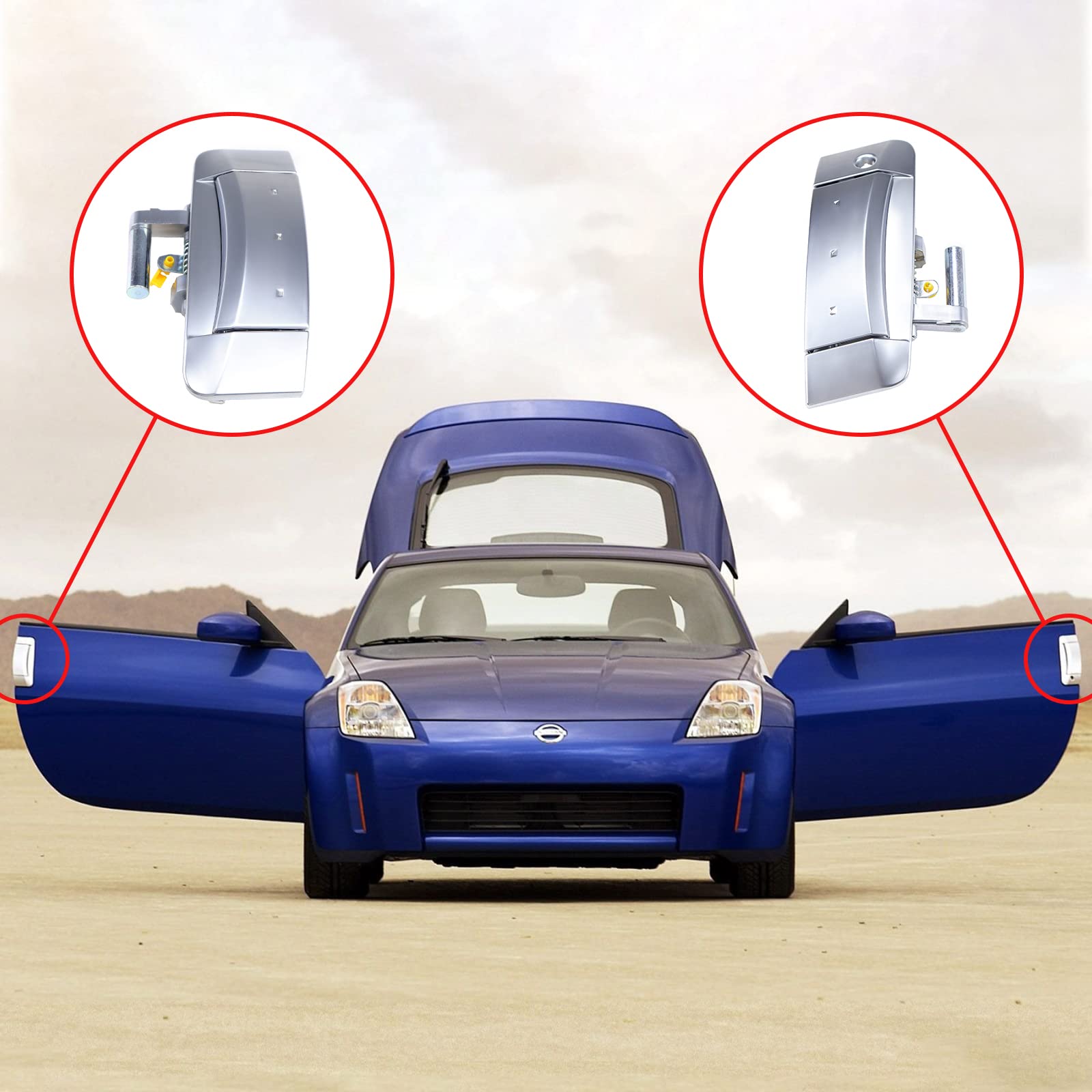 USTAR Chrome Silver Exterior Door Handle Fit for Nissan 350Z 2003-2009 Left Driver Right Passenger Kit 80606-CD01E 80606-CD01D 80606-CD00B 80607-CD41E 80607-CD40B