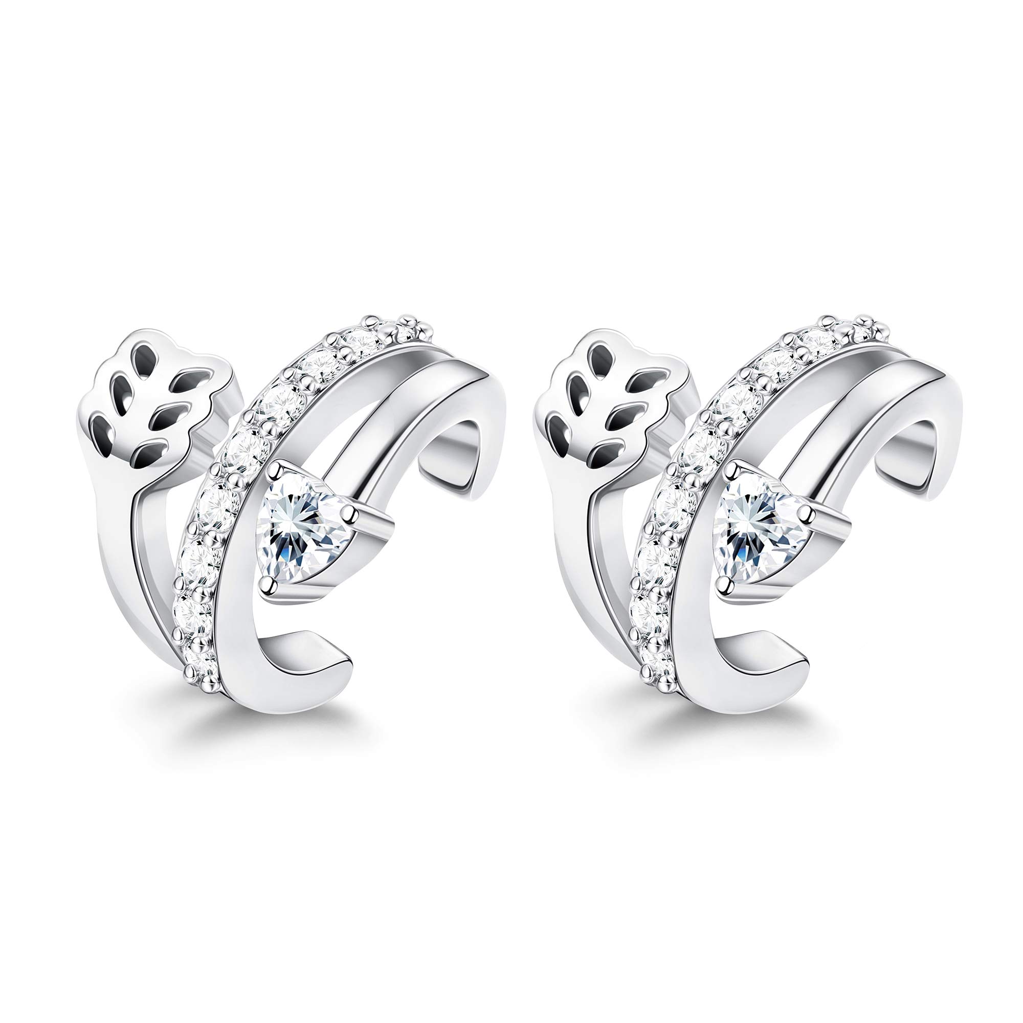 Sllaiss 925 Sterling Silver Arrow Cuff Earring for Women White Gold Plated Small Non Pierced Earrings Valentine Jewelry Gift (Silver Tone)