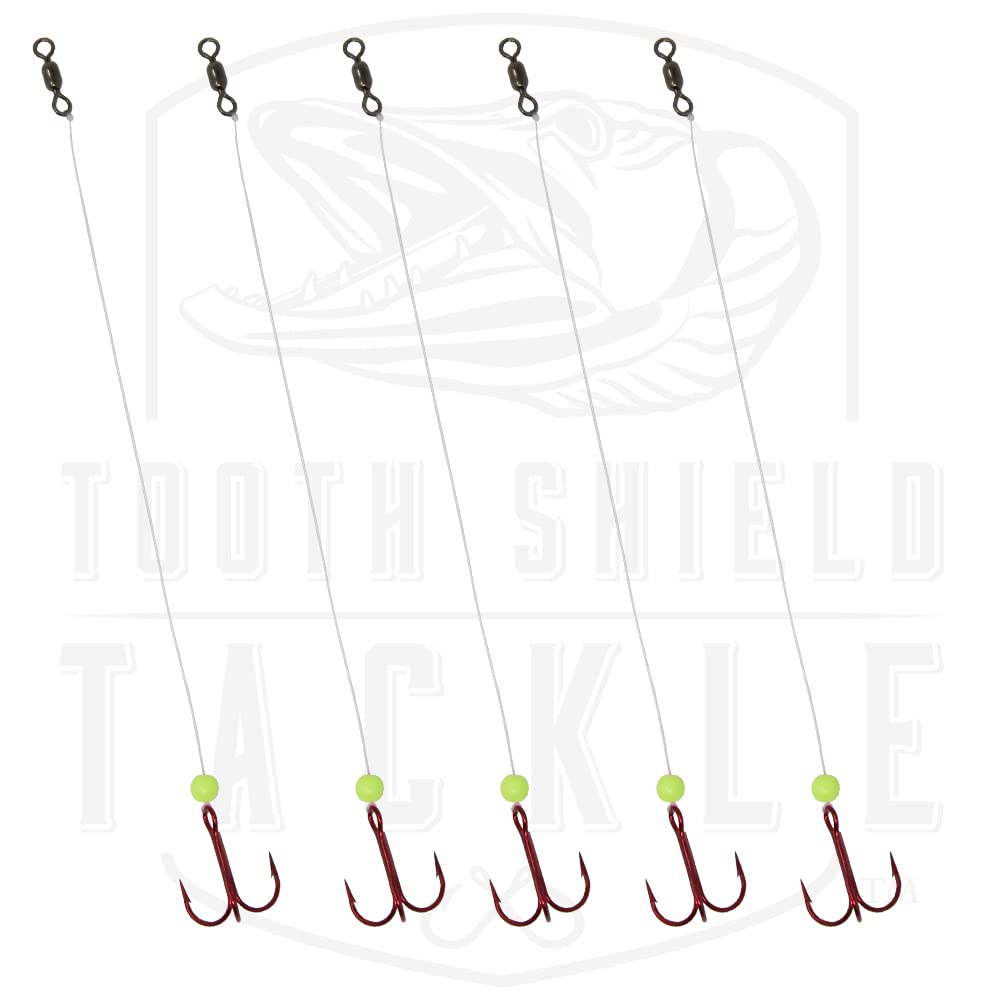 Tooth Shield Tackle Ice Fishing Fluorocarbon Walleye Tip Up Leader/Rig (15 lb) Ice Fishing Walleye Predator Rig (5 Pack) [Chartreuse Bead] (#8)