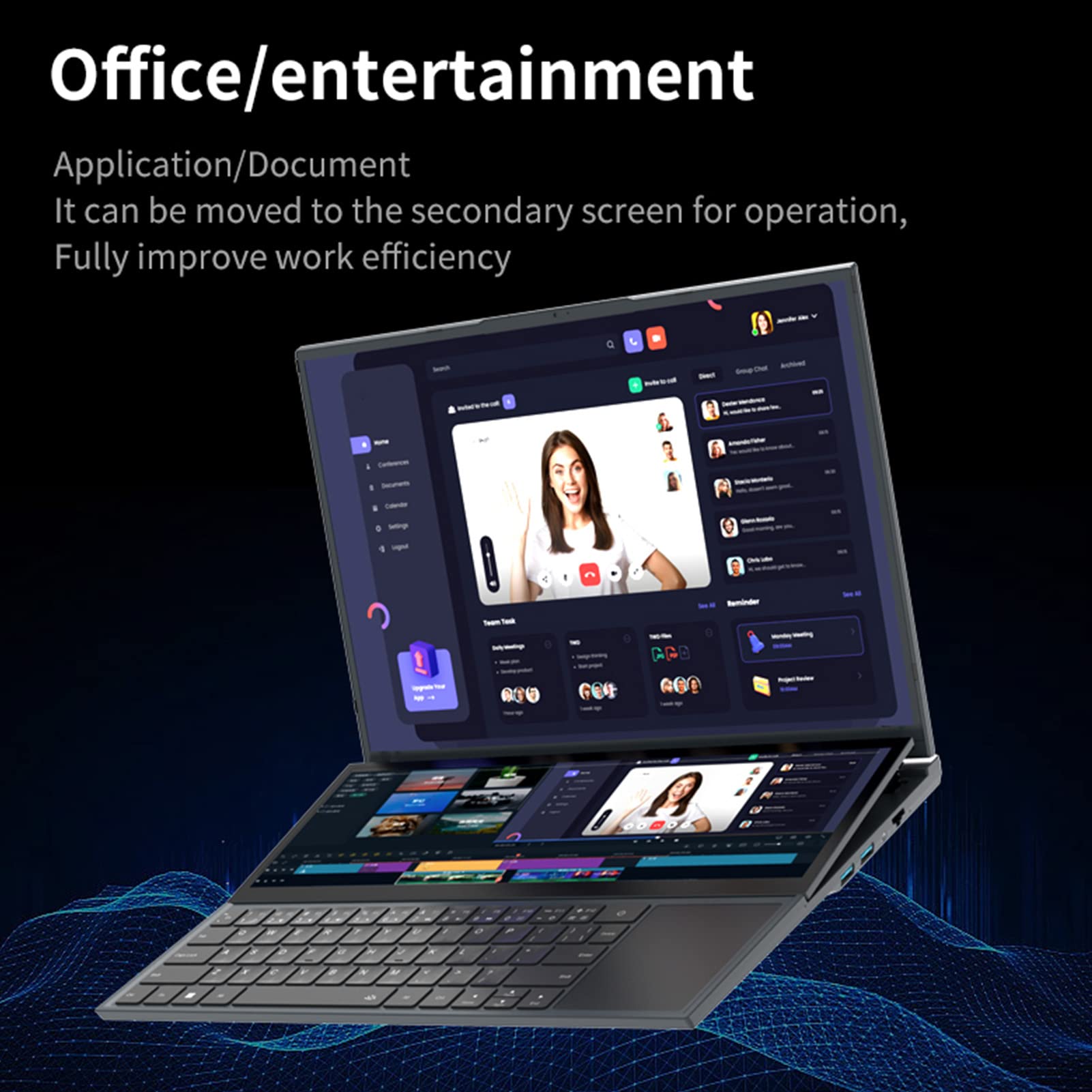 Touch Screen Laptop, Double Screen Laptop Dual Screen 13600mAh Battery 1920x1200 for Business (US Plug)