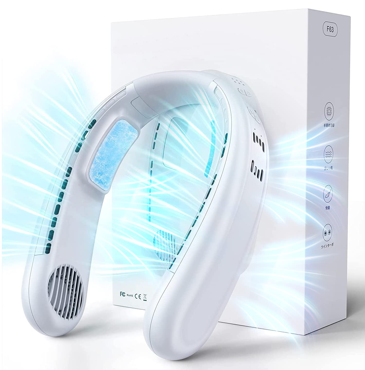 Portable Neck Fan, Upgraded Neck Air Conditioner with 2 Semiconductor Cooling Pads, Wearable Air Conditioner 360° Instant Cooling Personal Neck AC 4-Core 3 Speeds USB Rechargeable for Camping Travel