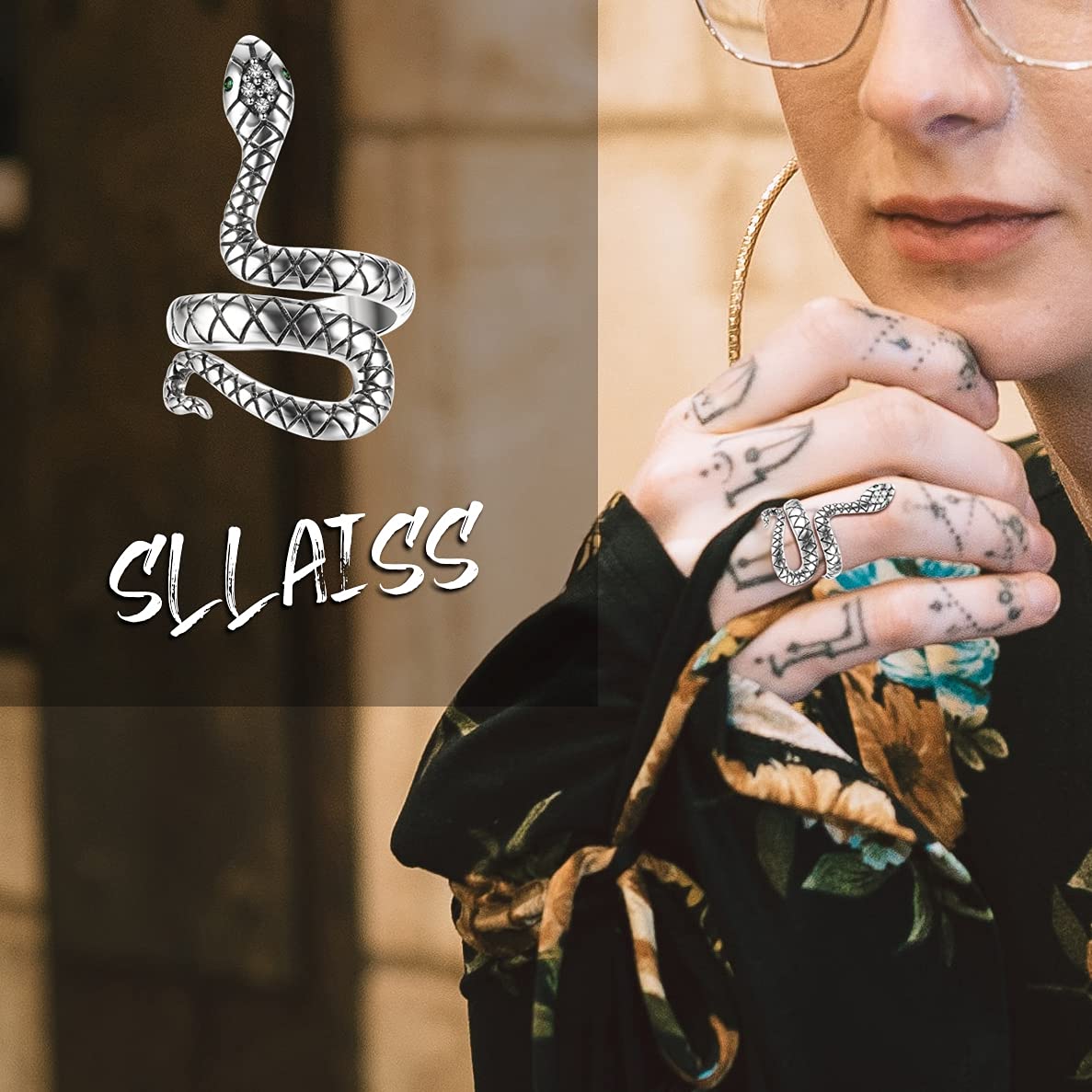 Sllaiss AAA CZ Snake Ring 925 Sterling Silver Open Adjustable Statement Ring White Gold Plated Stackable Rings Jewelry for Women