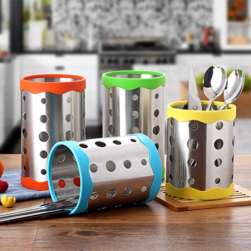 Sunwinc Kitchen Utensil Holder -Utensil Container - Utensil Organizer Caddy - 18/10 Stainless Steel with Antiskid Silicon Rubber Ring Flatware Cutlery Chopsticks Utensil Holder (Orange, 7 inch)