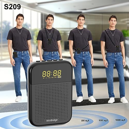 WinBridge S209 Bluetooth Voice Amplifier for Teachers with Portable Microphone Headset Wired, Personal Voice Amplifier Features Mute, Record, LED Display, No Feedback 16W