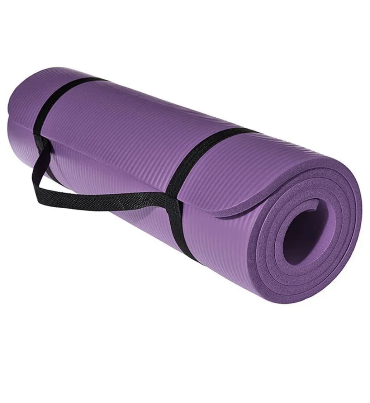 Yoga Mats Black Thick Exercise Gym Mat Non Slip With Carry Straps Eco Friendly (Purple)