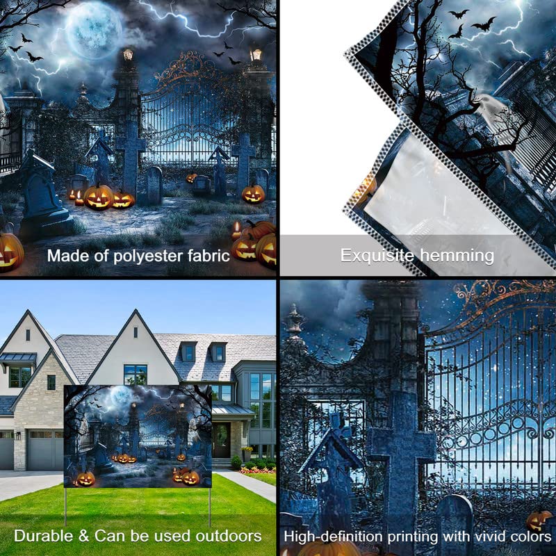 Swepuck 10x8ft Halloween Haunted Graveyard Photography Backdrop Pumpkin Lantern Spooky Night Moon Background Kids Ghost Party Decorations Banner Photo Booth