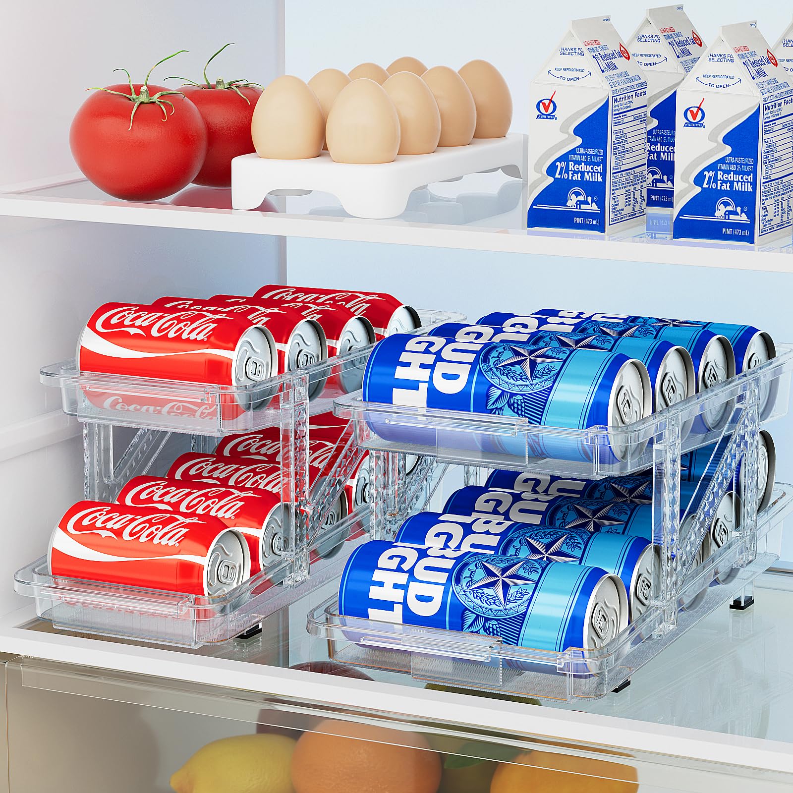 Skycarper Automatic Glide Adjustable Drink Organizer, Clear Soda Can Dispenser Organizer for Pantry Refrigerator, Set of 2