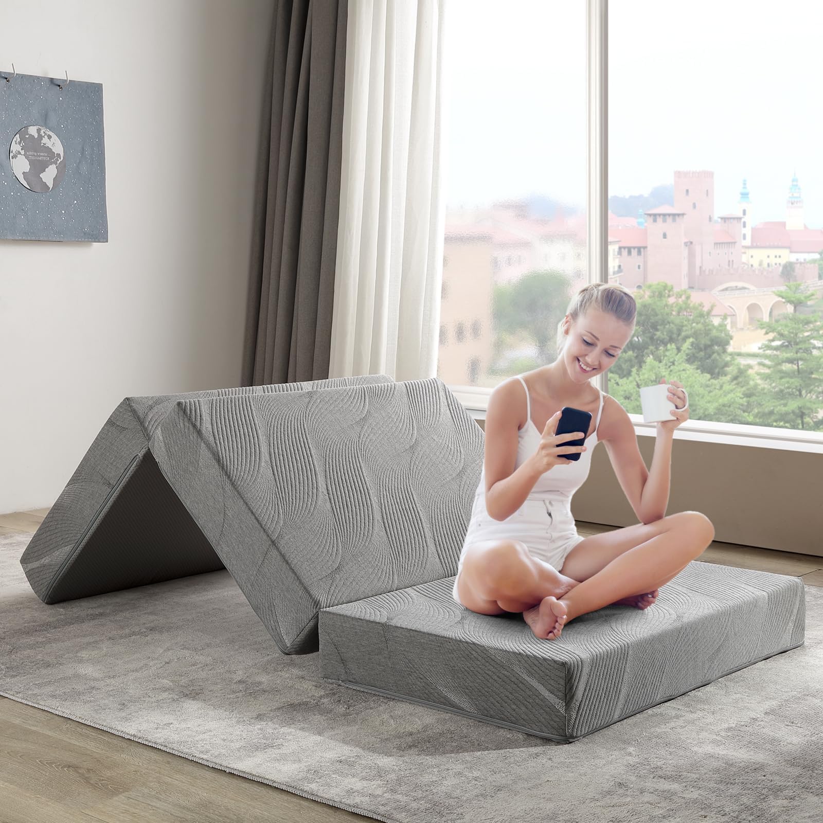 Turnkey Sleep Folding Mattress 4 Inch Twin Foldable Memory Foam Trifold Mattress Topper with Washable Breathable Cover 75" x 38" x 4"